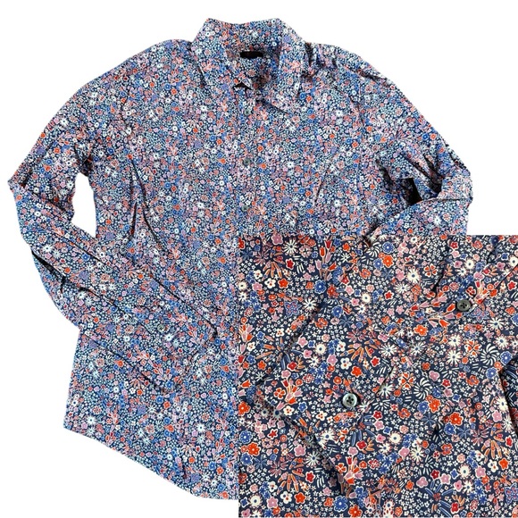 J. Crew | Tops | J Crew Liberty London Fabric Long Sleeve Button Blue ...